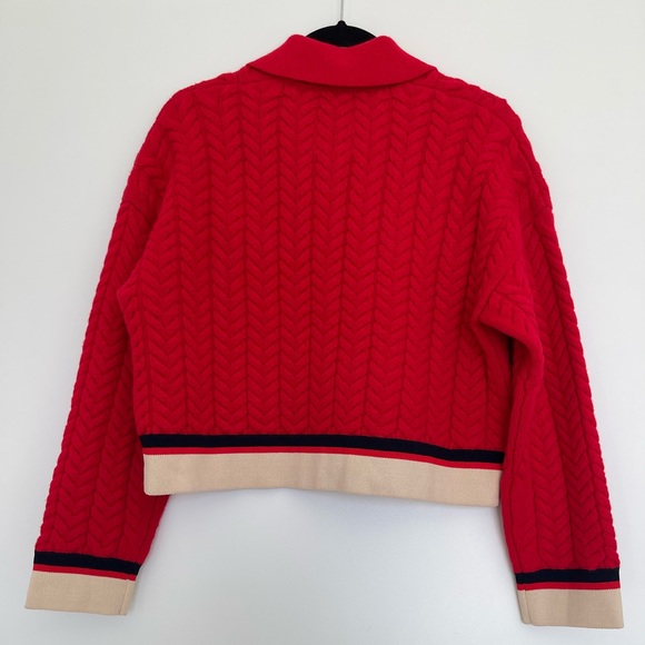 Sandro | Sweaters | Sandro Idriss Cableknit Wool Cardigan In Red | Poshmark